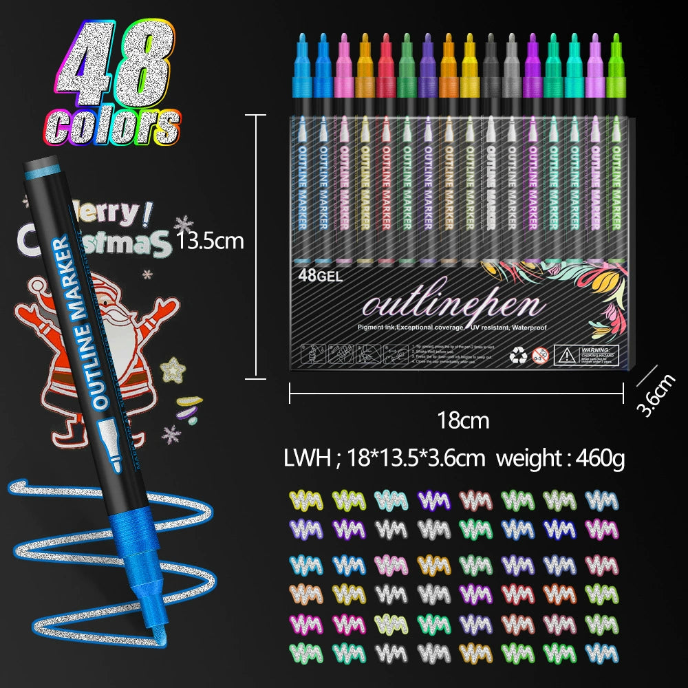 Shiny Outline Pen, a thick-tipped glittery metallic pen for greeting c ...
